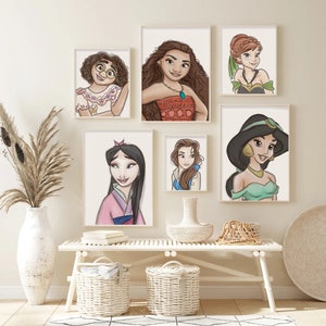 Watercolor Princess Art Print Set of 12, White Background Nursery Art ...