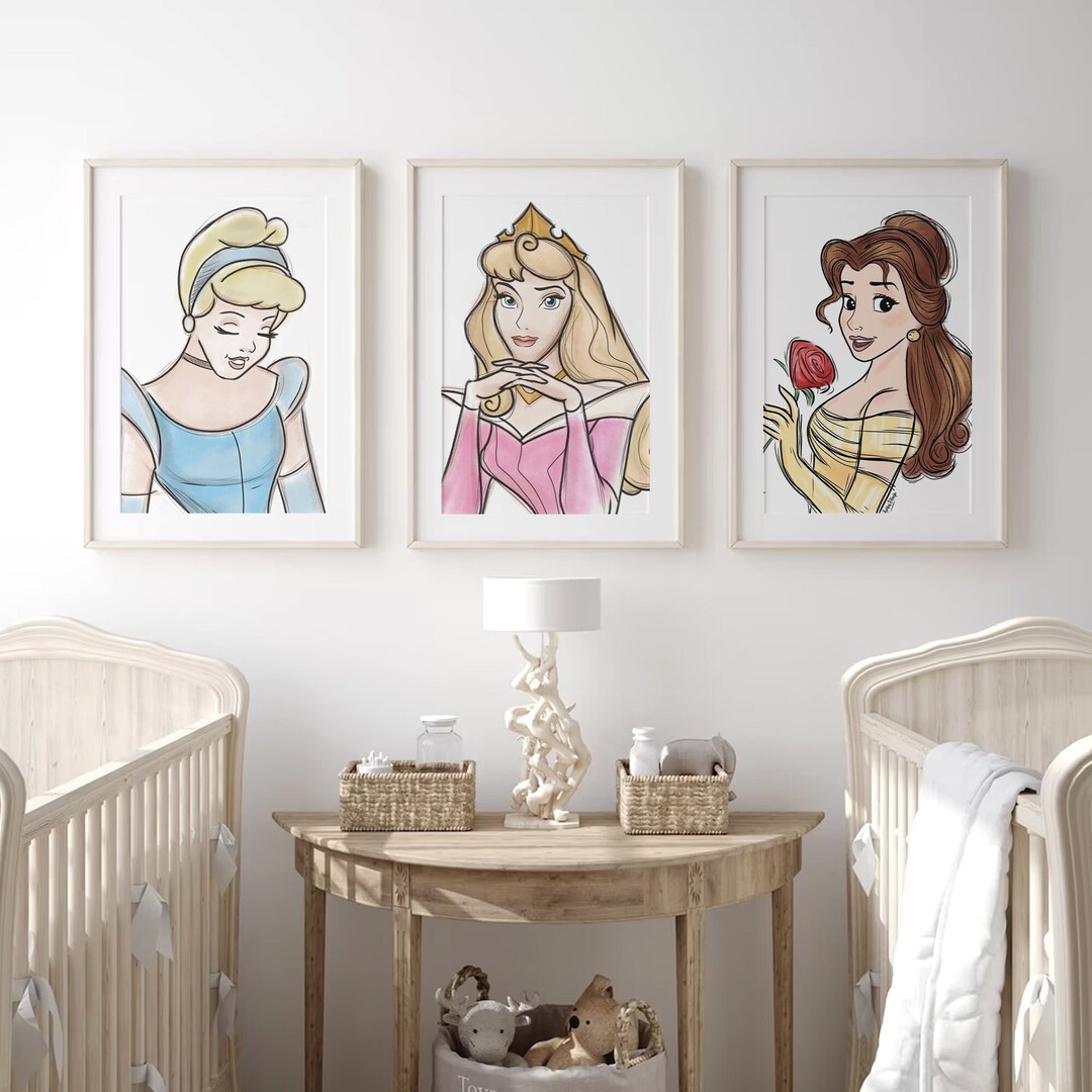 Pick 3 Princess Sketches, Princess Art, Choose Your Set, Girls Nursery ...