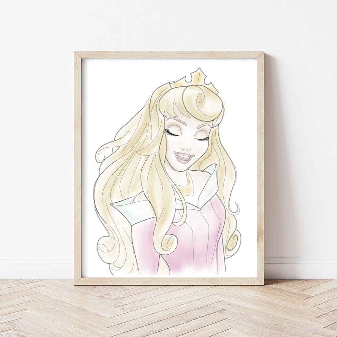 Princess Aroura Sleeping Beauty Watercolor Art Print, Hand Drawn Girls ...
