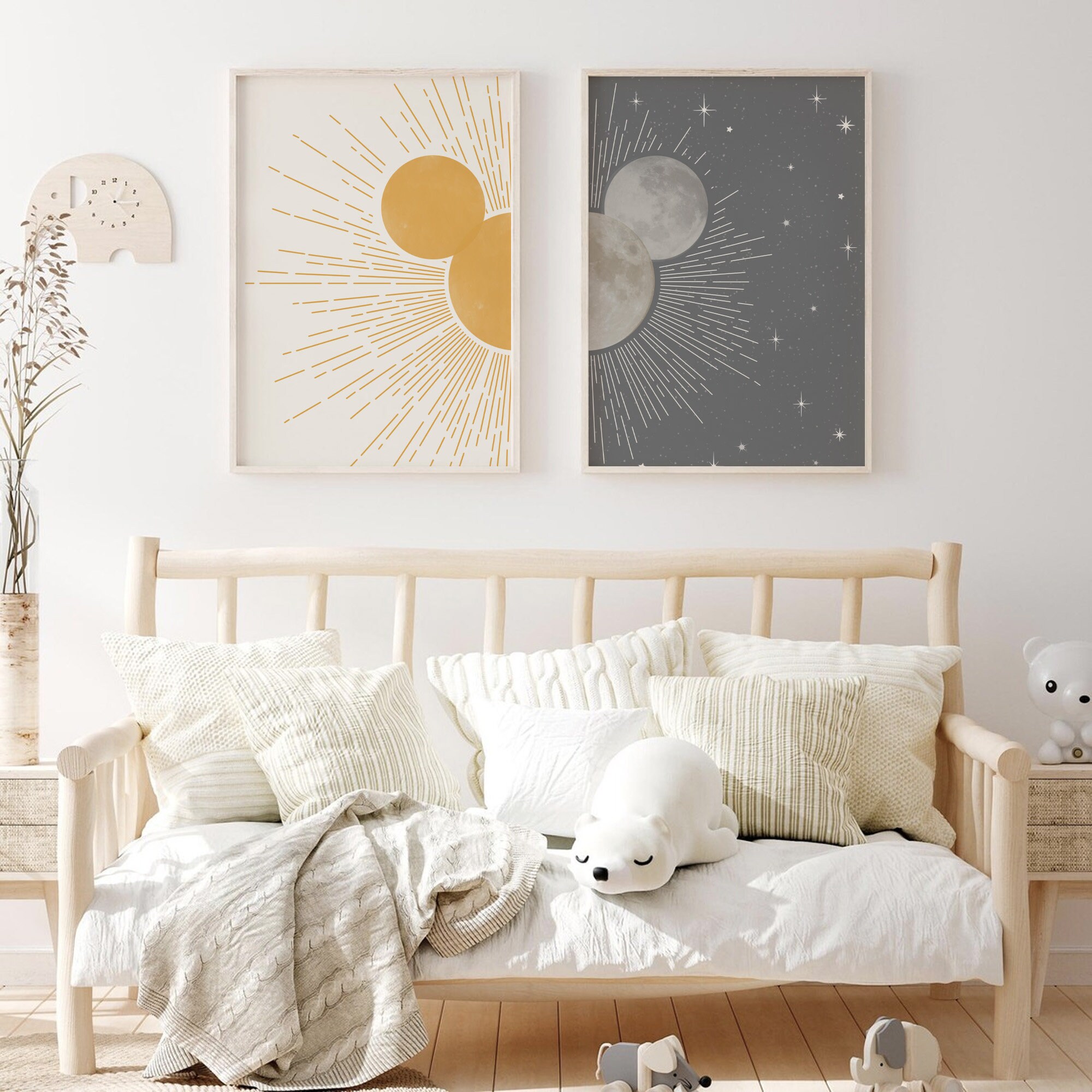 Mickey Mouse Sun Moon Stars Boho Wall Art Set of 2 Celestial - Etsy