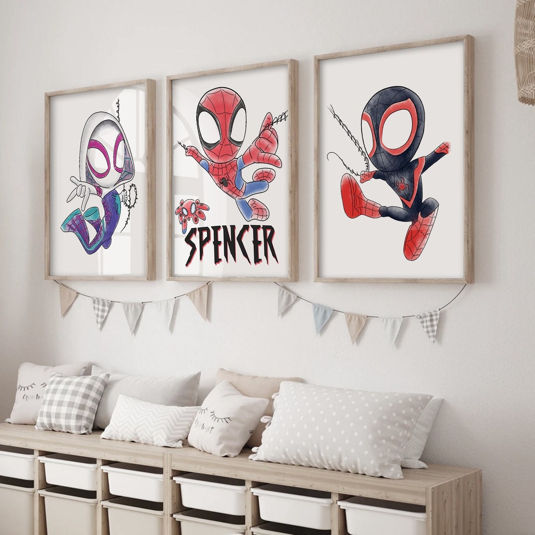 Personalized Spiderman Art Set of 3, Spiderman Name Art, Digital ...