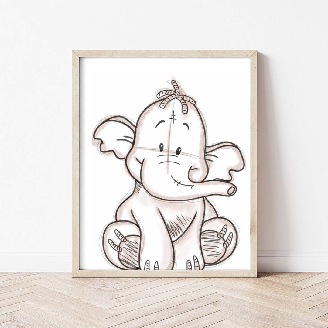 Heffalump Winnie the Pooh Art Print, Wall Print, Sketched Boho Nursery ...