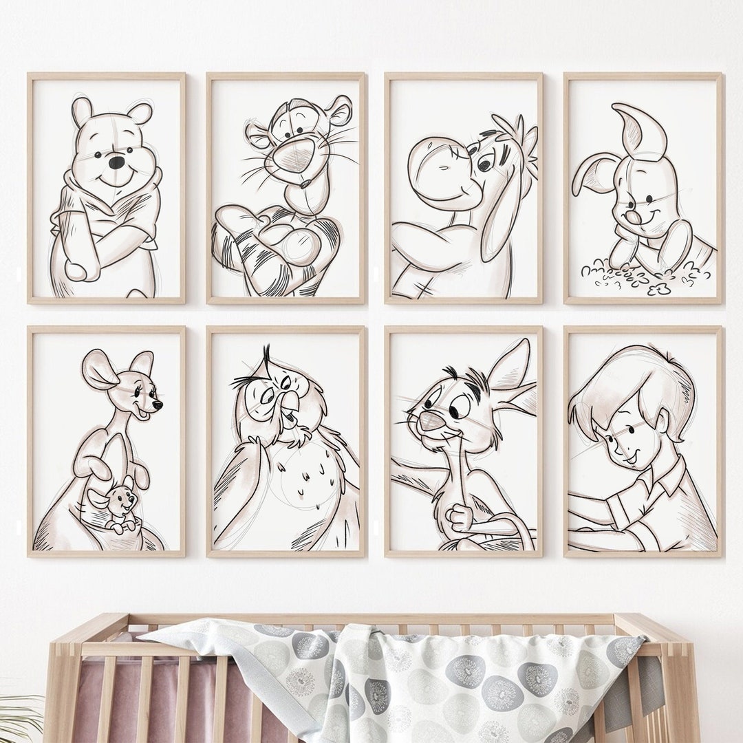 Winnie the Pooh Art Print Set of 8, Wall Print, Sketched Nursery Wall ...