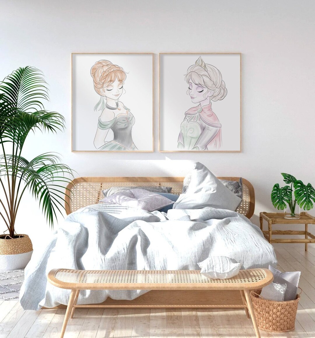 Elsa and Anna Frozen Watercolor Art, Frozen Art, Princess Art, Princess ...