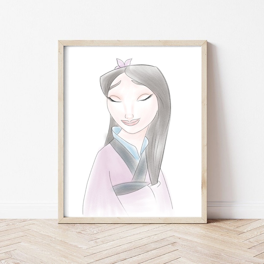 Princess Mulan Art Print, Mulan Watercolor Art, Hand Drawn Girls ...