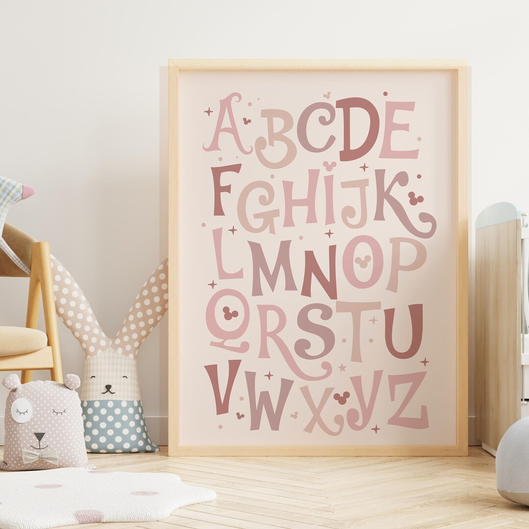 Hidden Mickey Alphabet Poster Pink Printable Wall Art ABC Poster Magic ...