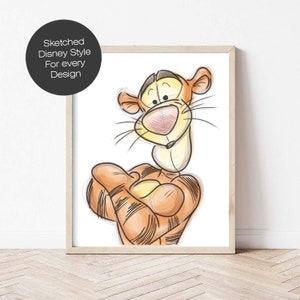 Winnie the Pooh Art Print Set of 4 in Color, Wall Print, Sketched Boho ...