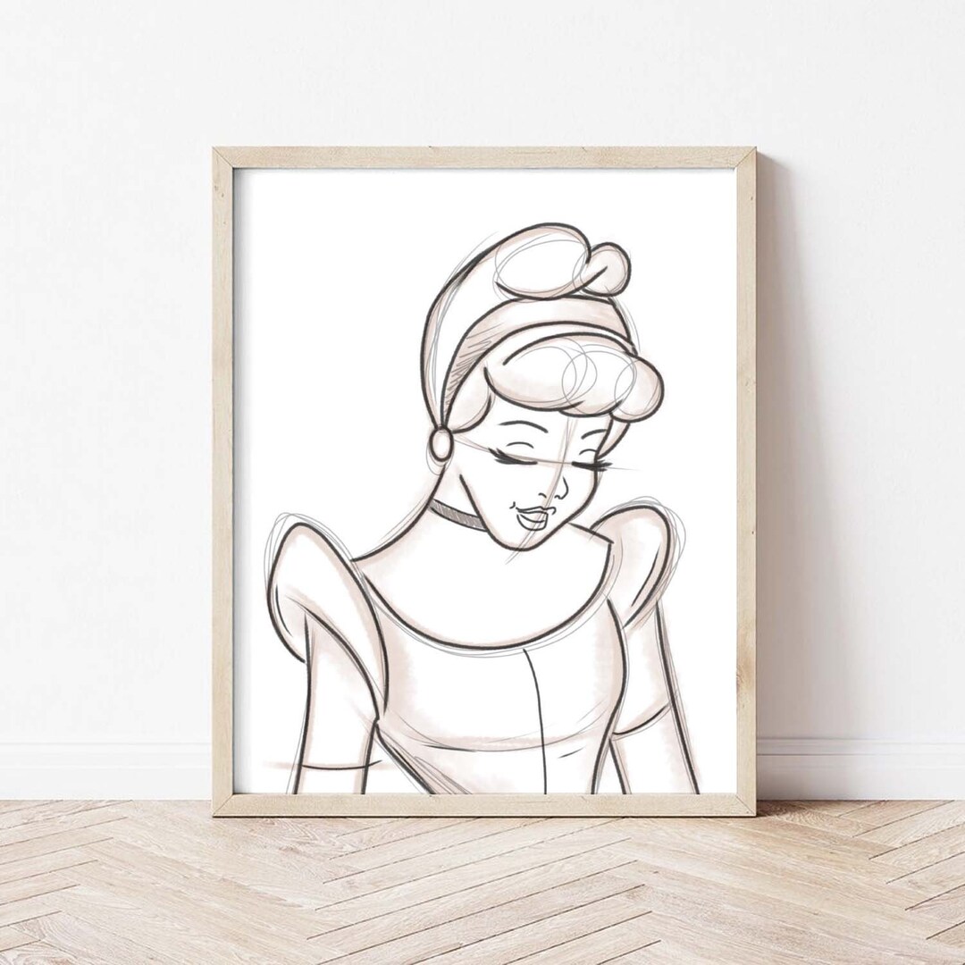 Princess Cinderella Art Print, Girls Nursery, Sketched Princess Wall ...