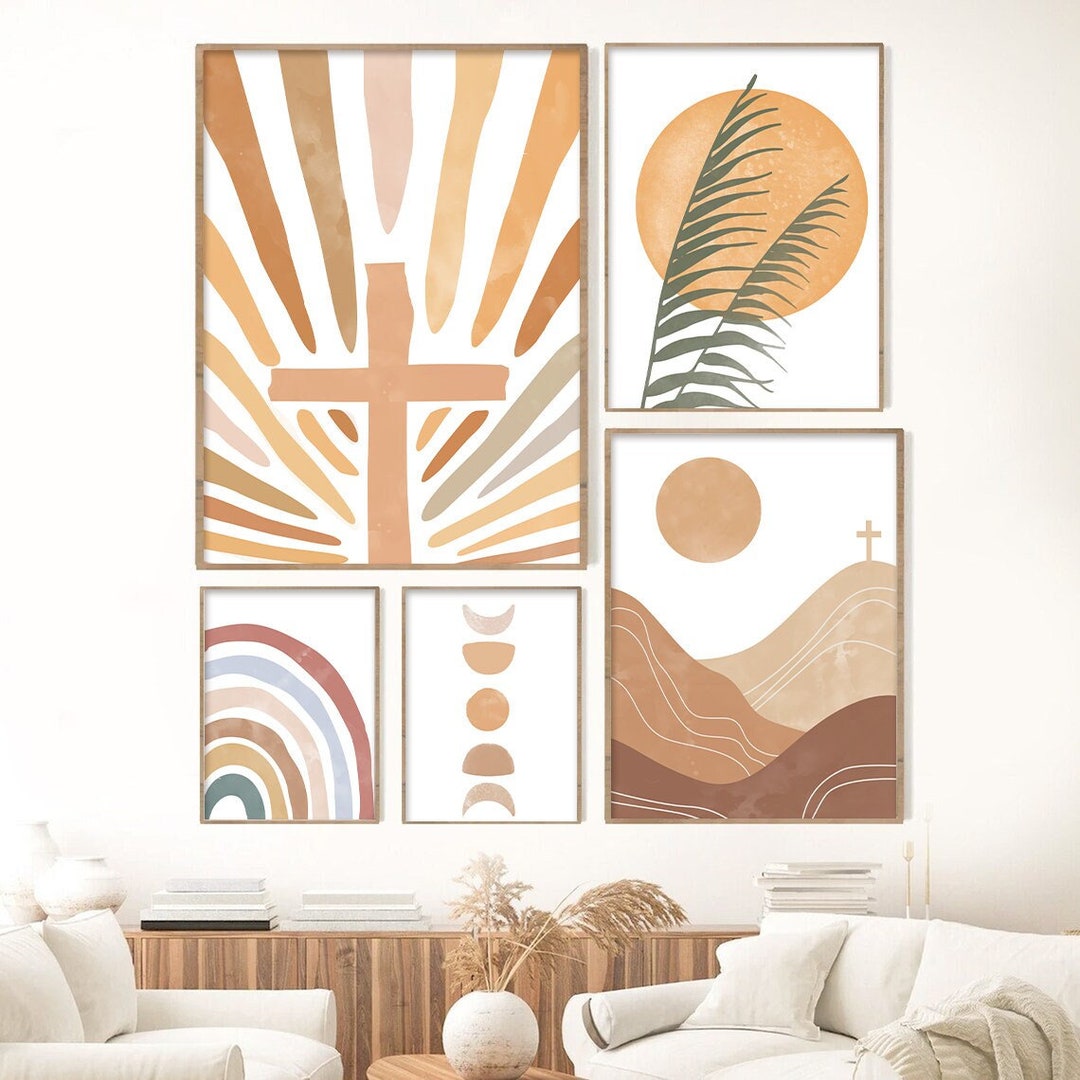 Christian Boho Abstract Set of 5 Print Printable Faith Wall - Etsy