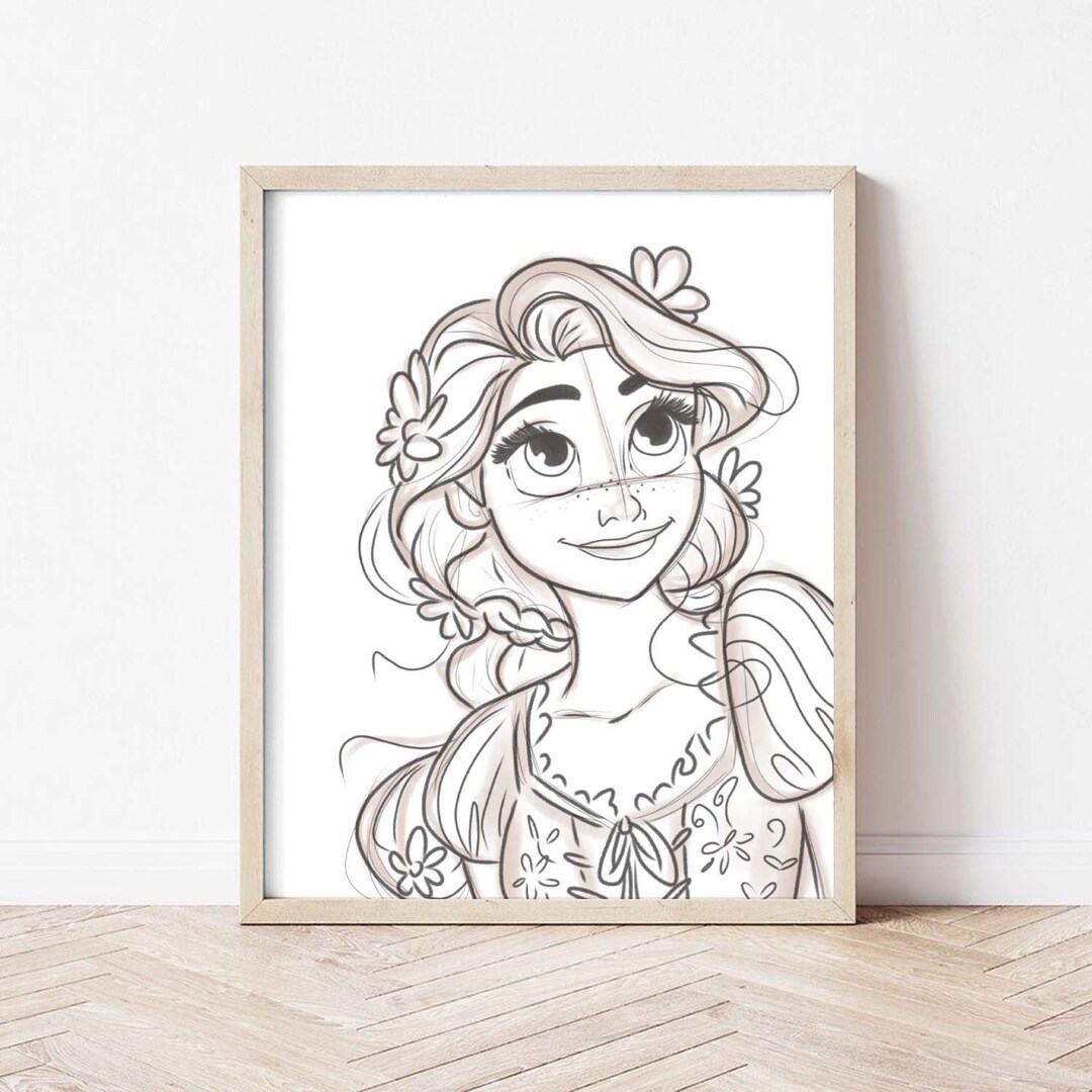 Princess Rapunzel Art Print, Tangled Art, Girls Nursery, Sketched ...