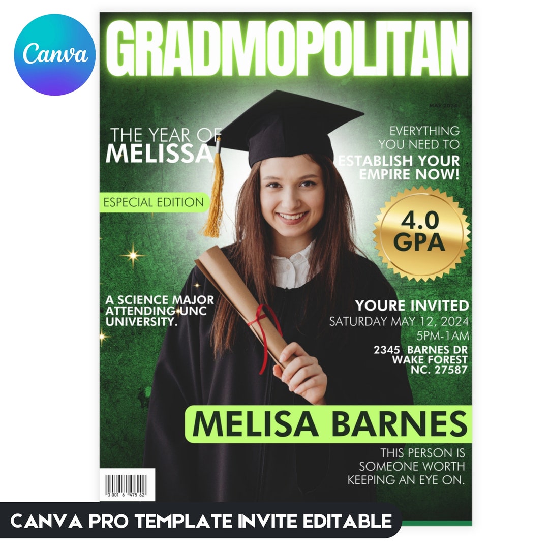 Graduation Magazine Cover - Magazine Invite/ Birthday Invitation/canva ...
