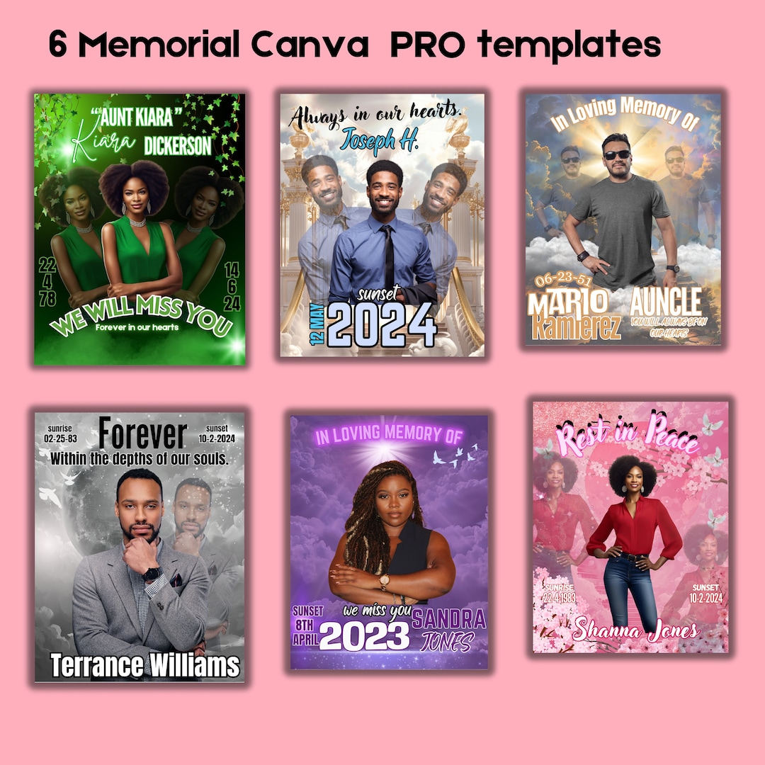 6 Memorial Design Bundle, in Loving Memory, Canva Prot Templates ...