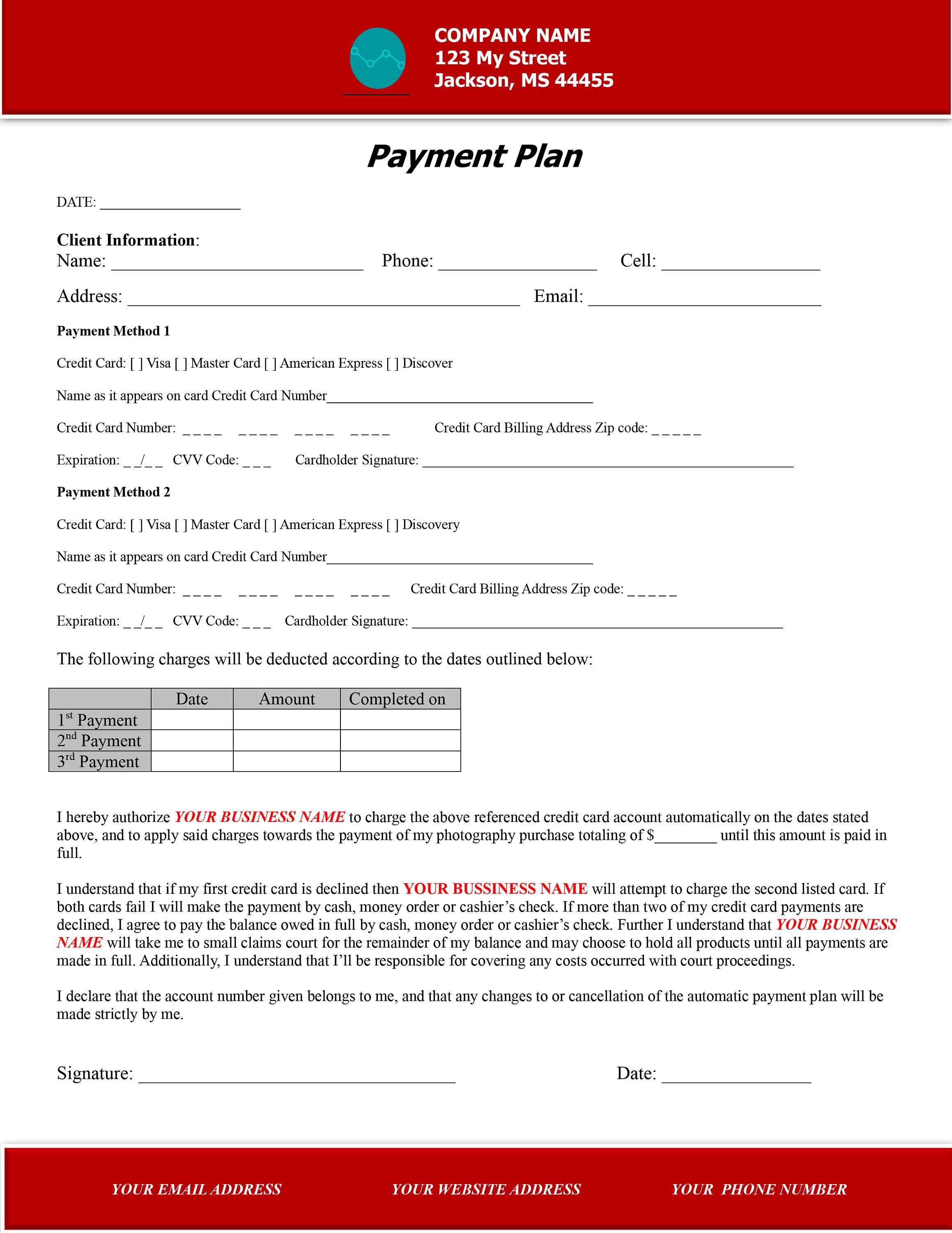 EDITABLE Payment Plan Contract MS Word - Etsy