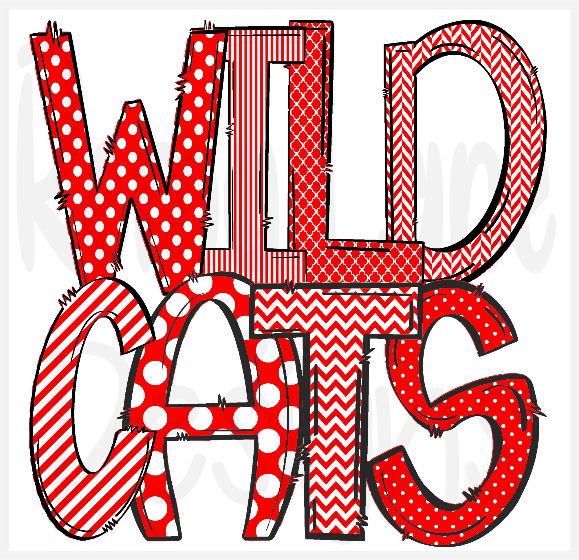 WILDCATS Stacked Scribble Letters Red Digital Download - Etsy