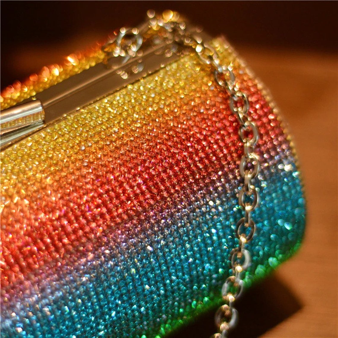Rainbow Rhinestone Purse Evening Bags For Women Luxury Party Etsy