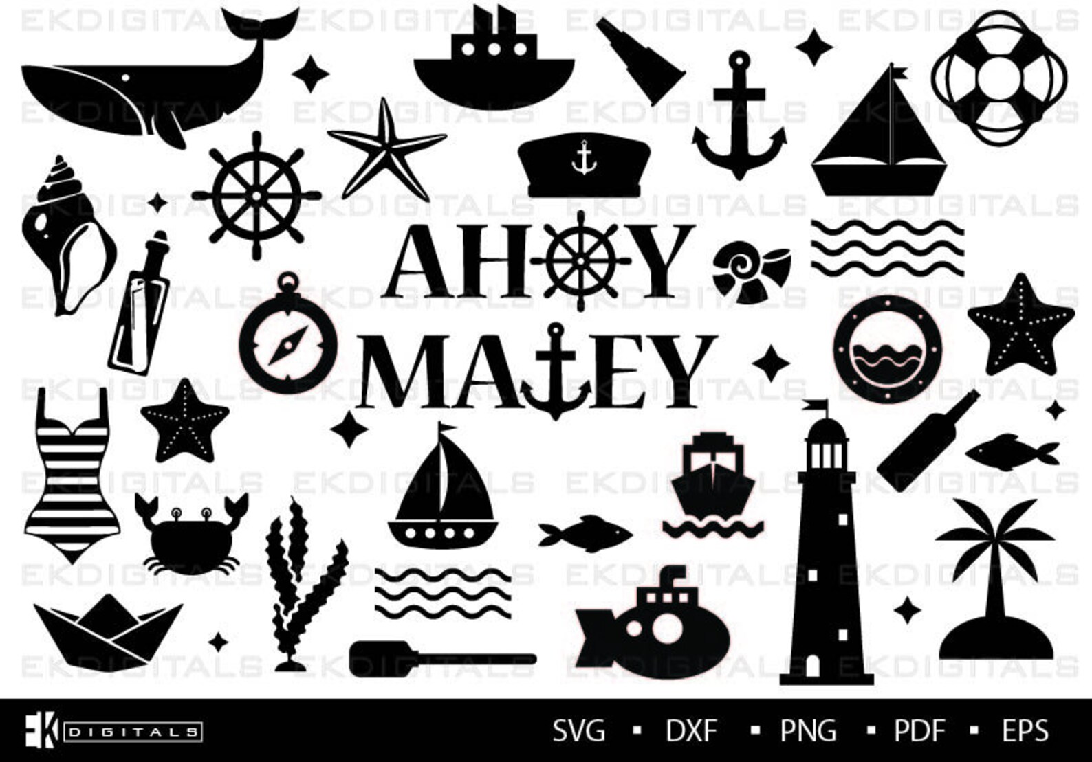 Nautical Theme Bundle | Logo Vinyl Stencil | Beach Pirate Clipart Print ...