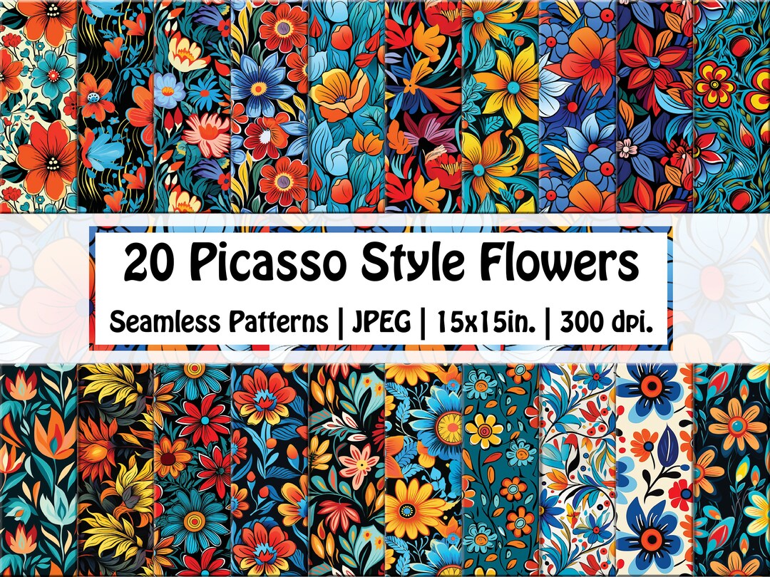 Picasso Style SEAMLESS Patterns | Abstract Floral Digital Paper ...
