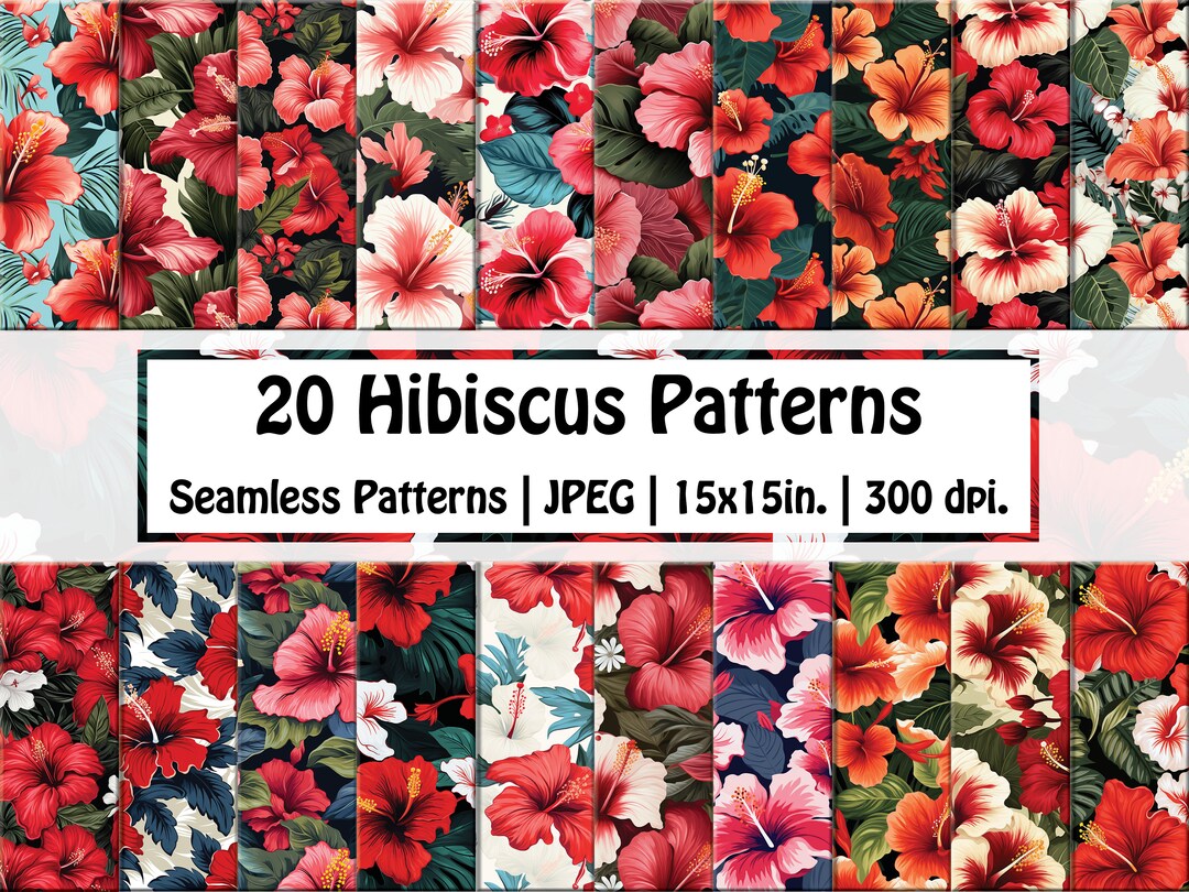 Hibiscus Flowers SEAMLESS Patterns | Tropical Floral Digital Paper ...