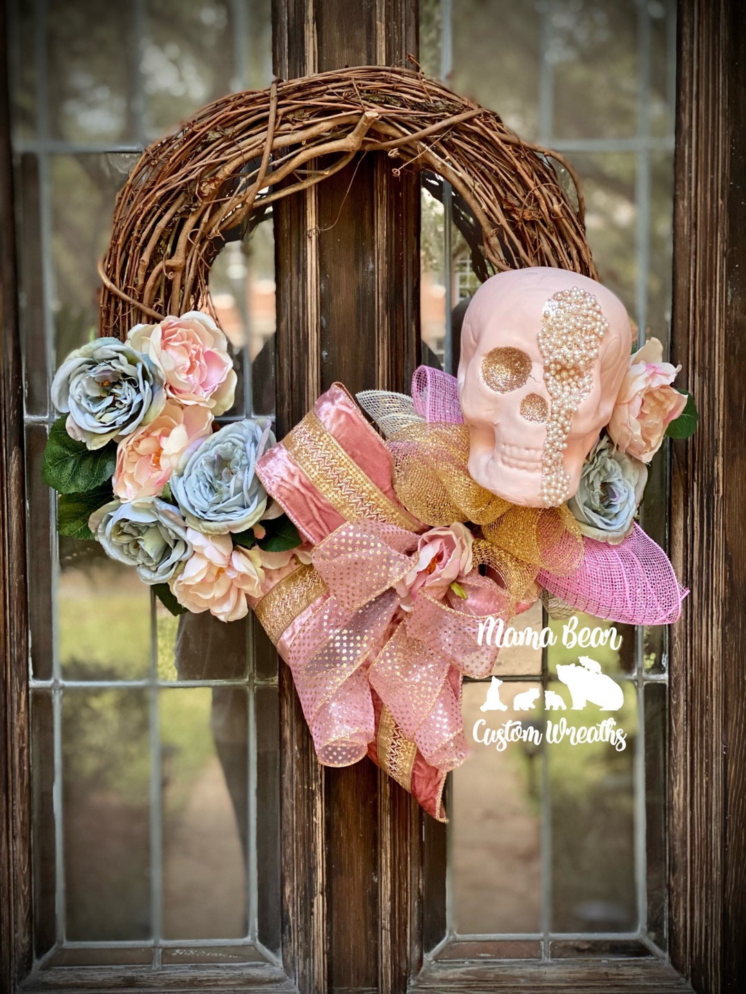 Romantic Goth Wreath, Gothic Wreath, Gothic Rose Wreath, Pink and Gray ...