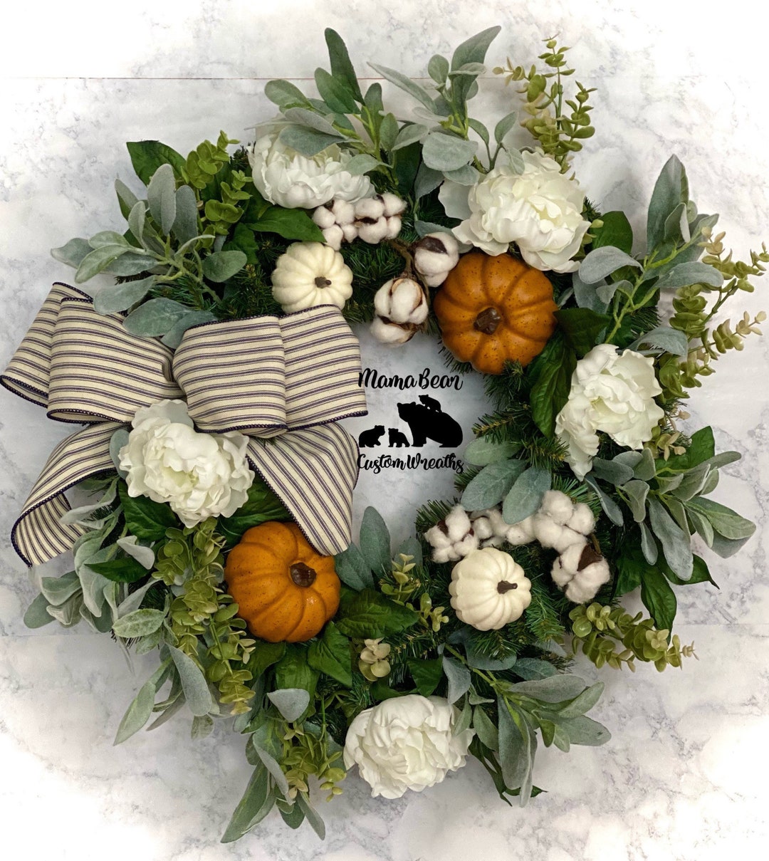 White Pumpkin Fall Wreath: Neutral Farmhouse Autumn Decor - Etsy