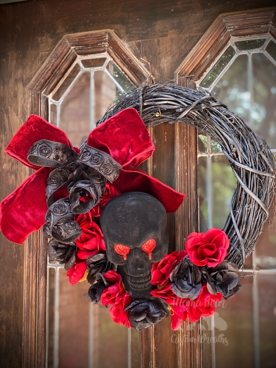 Gothic Wreath, Gothic Rose Wreath, Gothic Skeleton Wreath, Red and ...