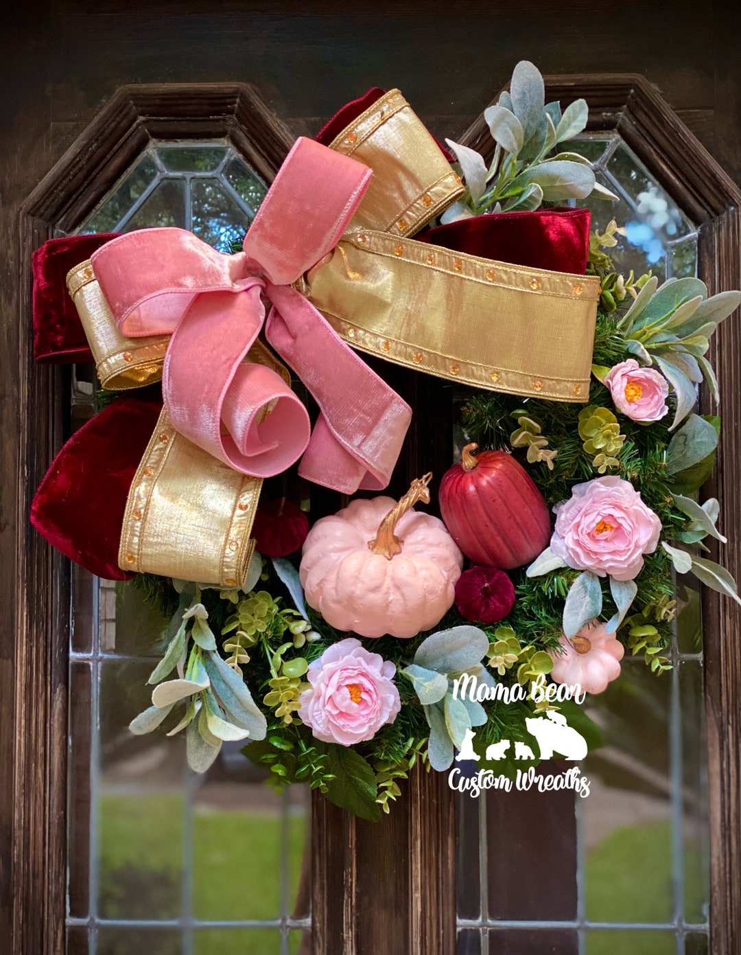 Neutral Fall Wreath, Pink Pumpkin Wreath, Autumn Wreath, Farmhouse Fall ...