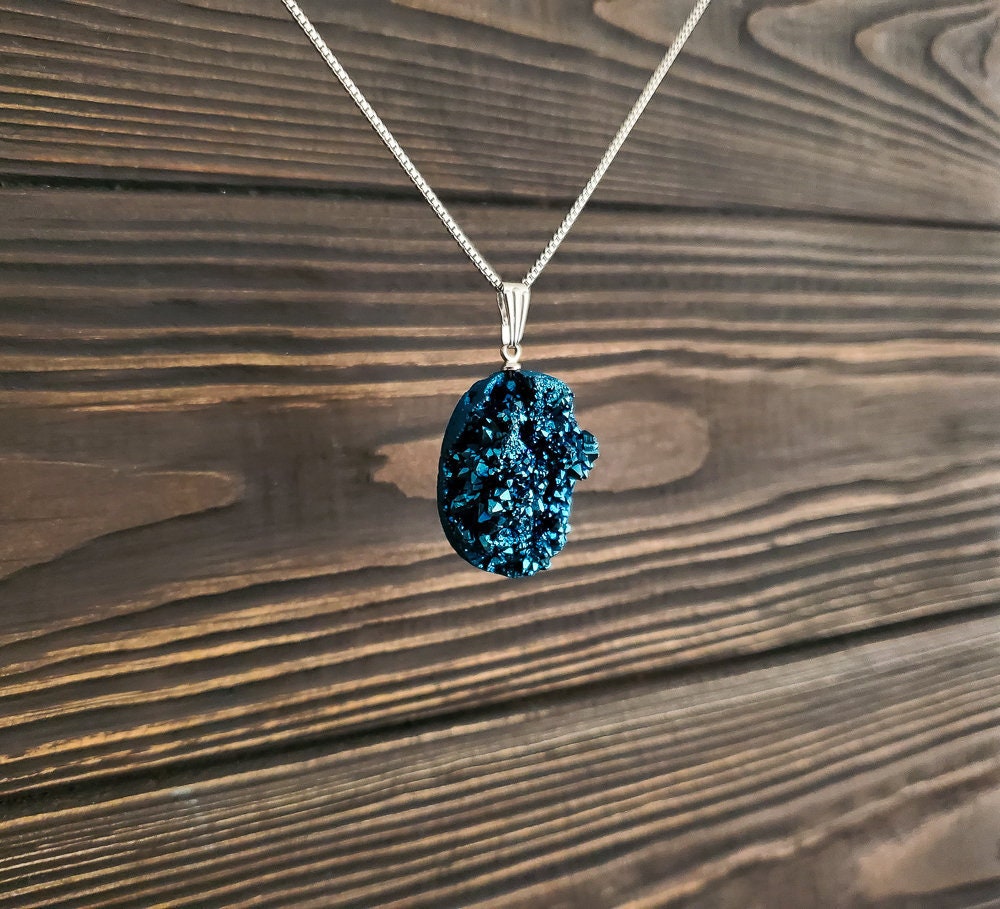 Titanium Blue Druzy Geode Necklace
