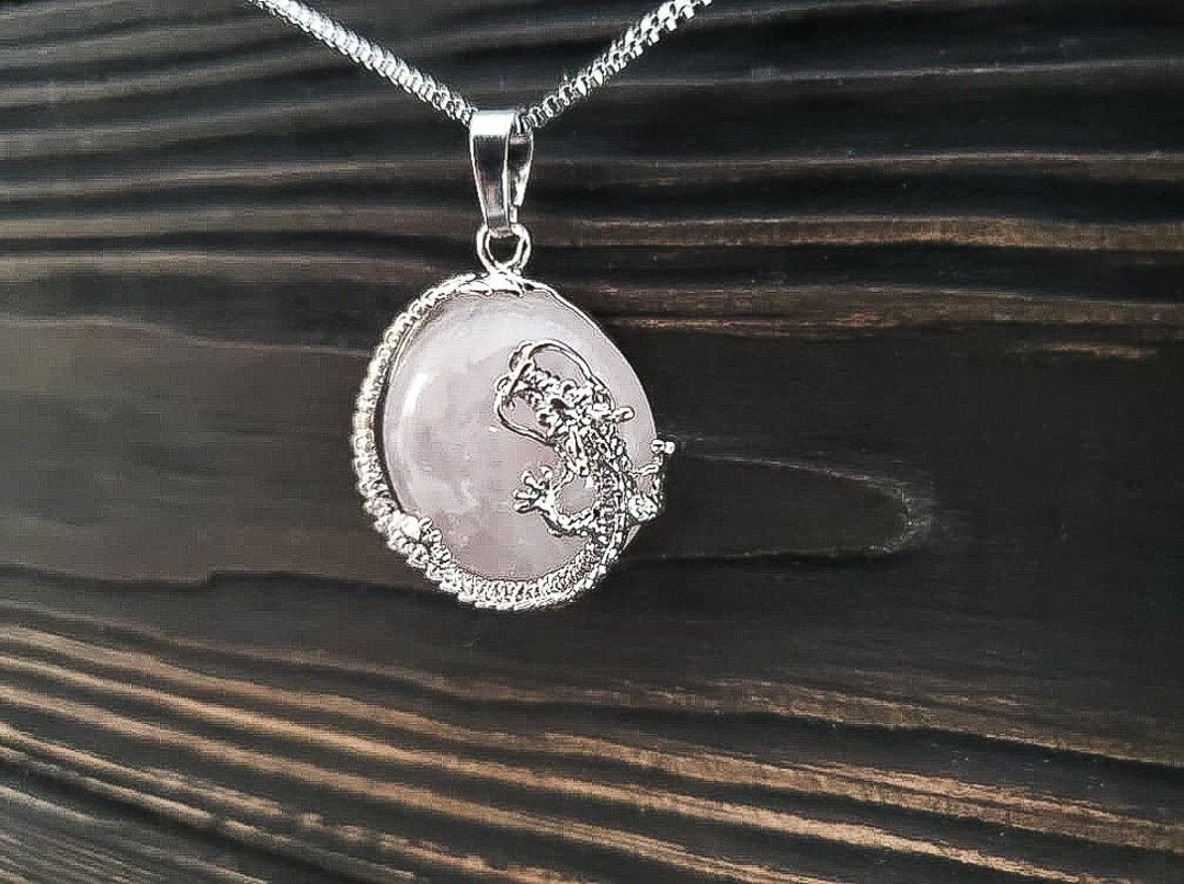 Mythical Rose Quartz Dragon Necklace | Hypoallergenic Pink Gemstone ...