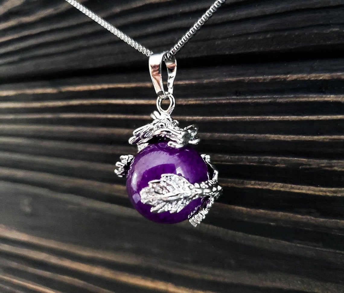 Mythical Purple Agate Dragon Necklace - Hypoallergenic Purple Gemstone ...