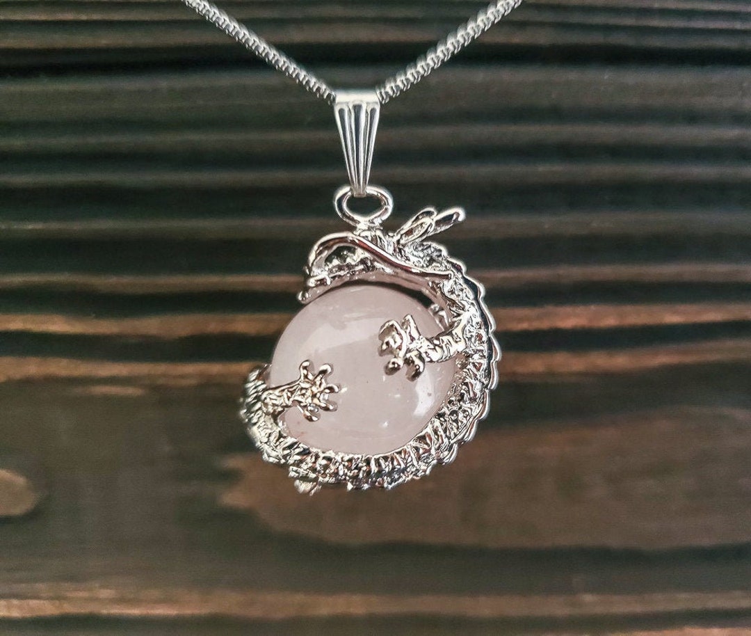 Mythical Rose Quartz Dragon Necklace - Hypoallergenic Pink Gemstone ...