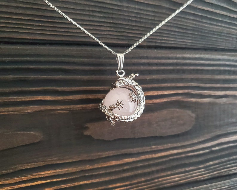 Mythical Rose Quartz Dragon Necklace Hypoallergenic Pink | Etsy