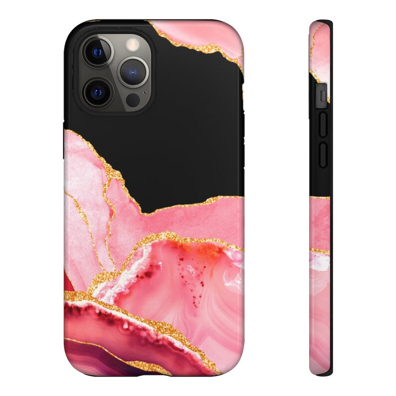 Pink Black Gemstone Phone Case Marble Geode Slice Crystal - Etsy
