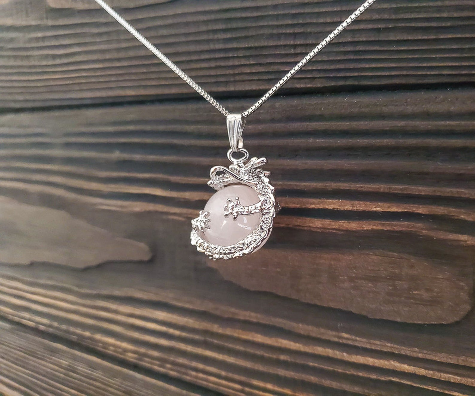 Mythical Rose Quartz Dragon Necklace Hypoallergenic Pink | Etsy