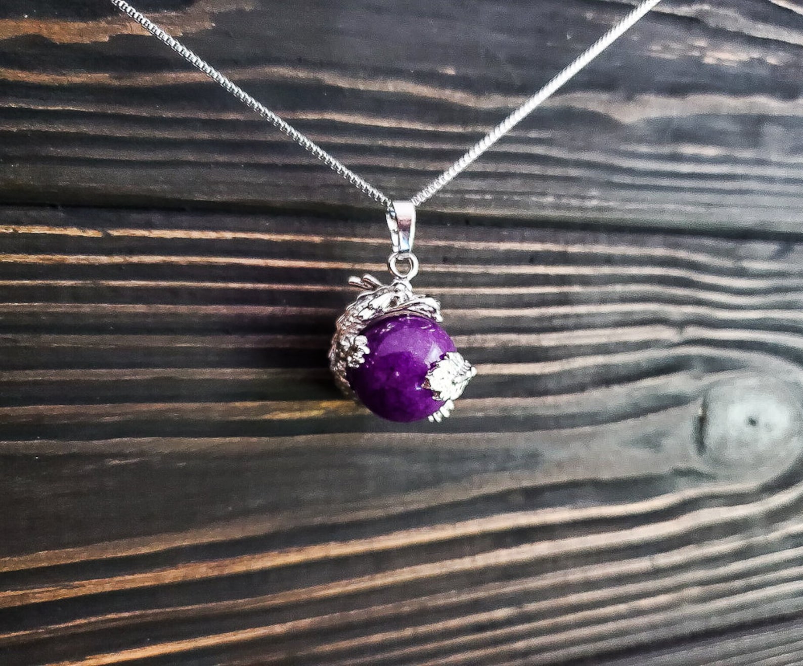 Purple Dragon Agate Necklace – Hypoallergenic Stainless Steel Fantasy ...