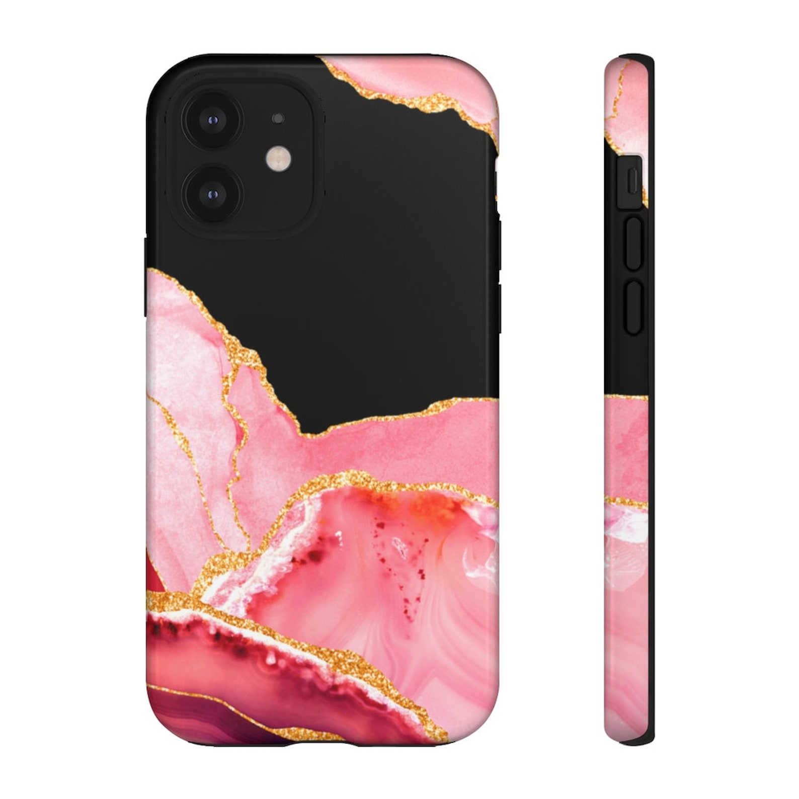 Pink Black Gemstone Phone Case Marble Geode Slice Crystal - Etsy
