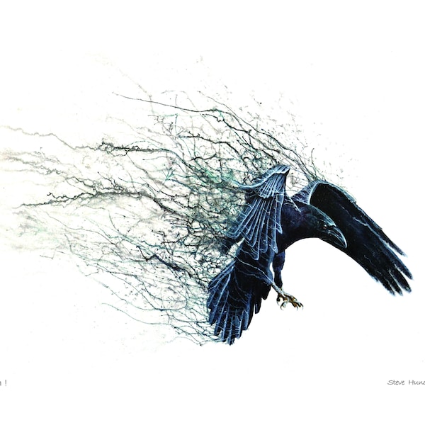 Flying Raven Art - Etsy