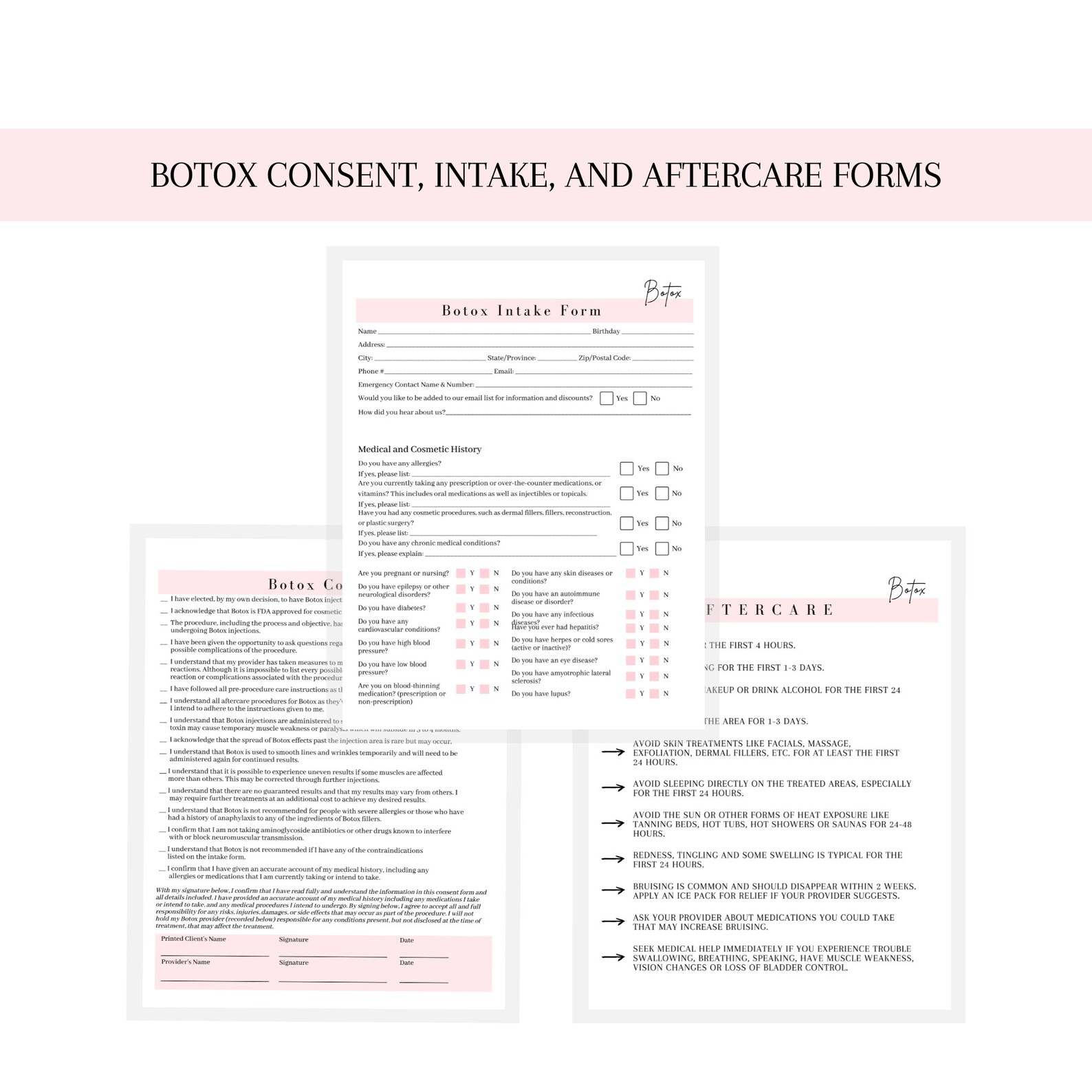 Botox Intake Consent and Aftercare Form Printed Physical 8.5 | Etsy ...