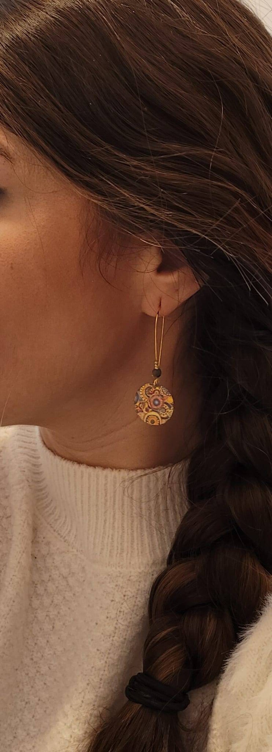 Japanese-style Gold Dangling Earrings - Natural Labradorite Pearl ...