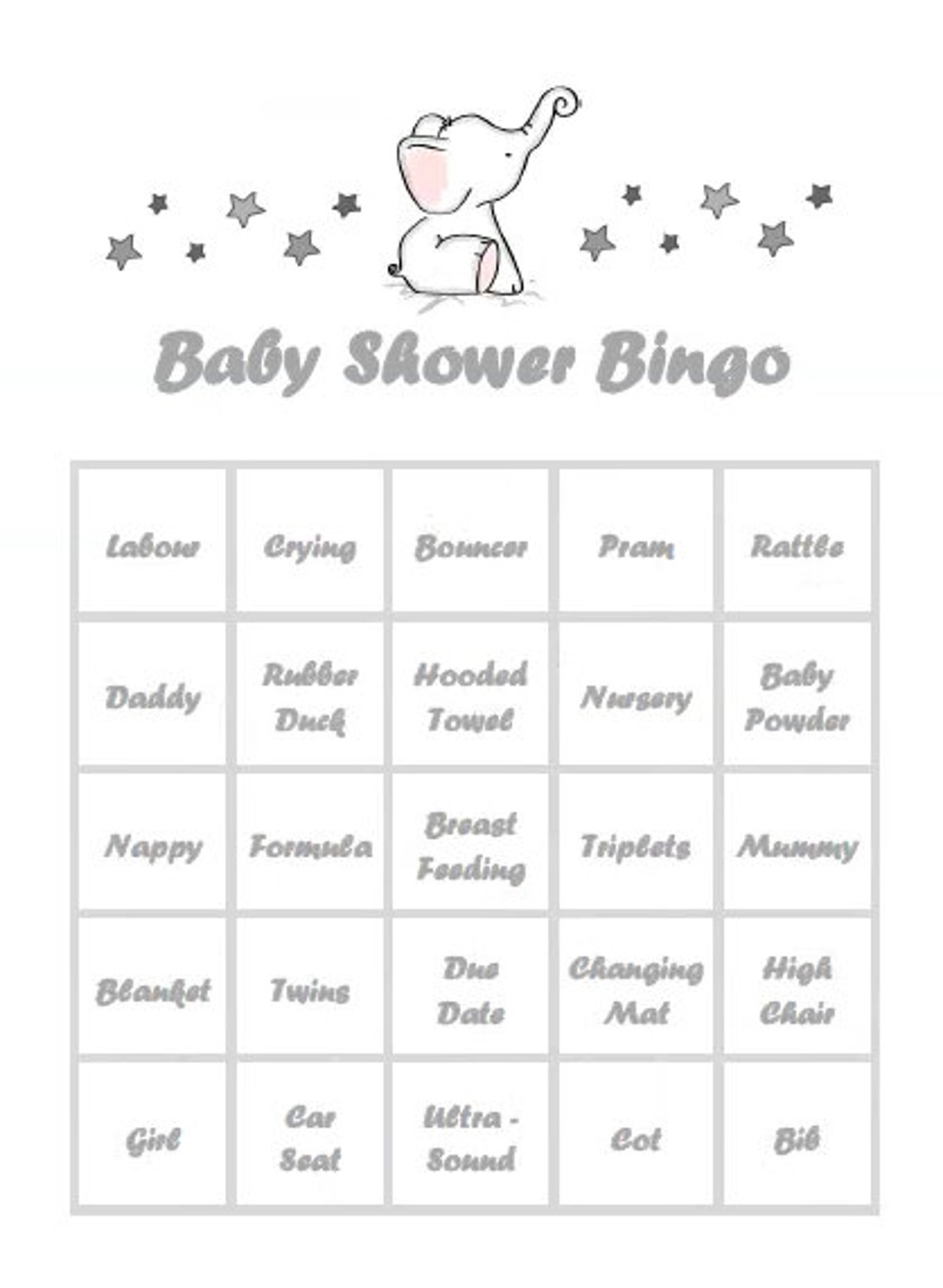 Baby Shower Printable Bingo Game up to 30 Players - Etsy
