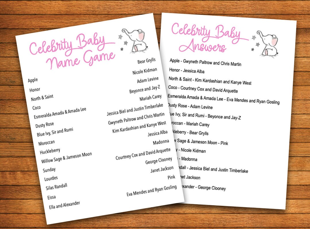 Baby Shower Game - Celebrity Baby Name Game - Printable PDF - Print at ...
