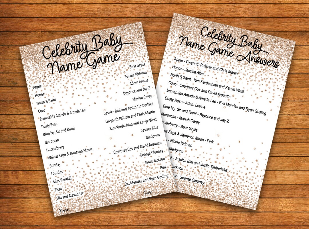 Baby Shower Game - Celebrity Baby Name Game - Printable PDF - Print at ...