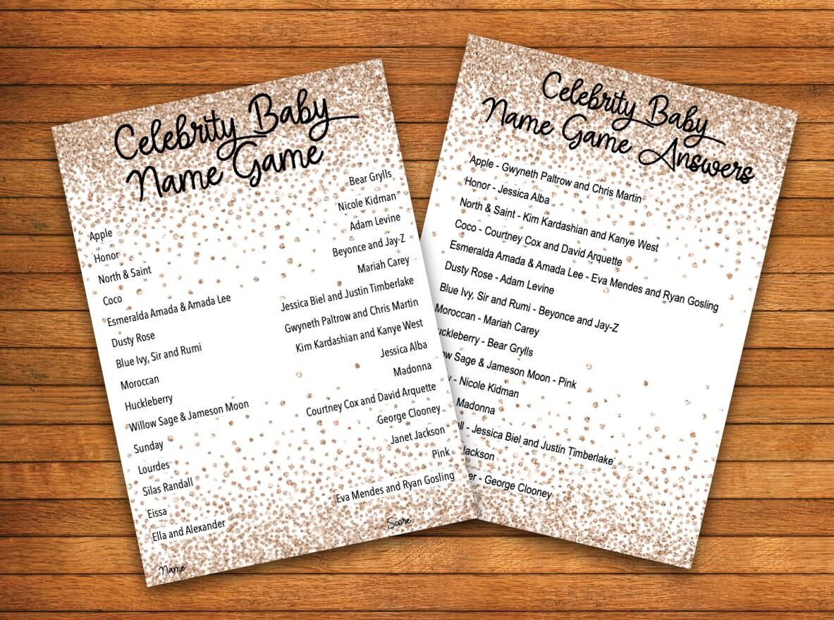 Baby Shower Game - Celebrity Baby Name Game - Printable PDF - Print at ...