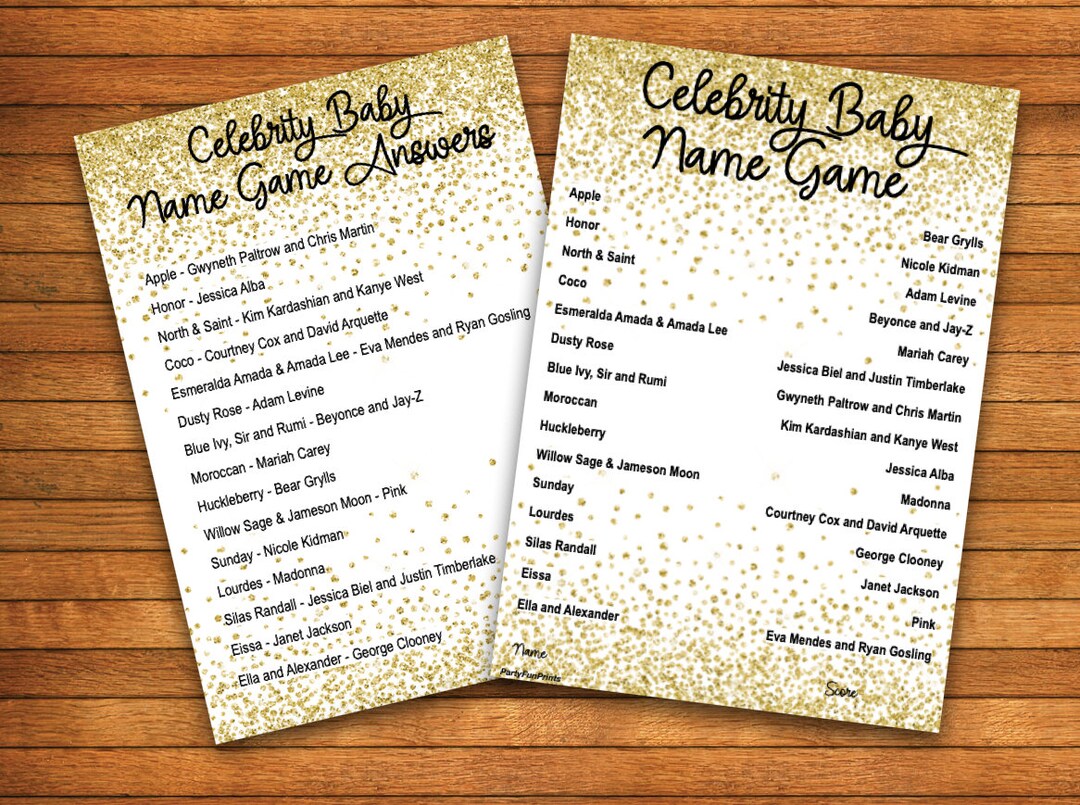 Baby Shower Game - Celebrity Baby Name Game - Printable PDF - Print at ...