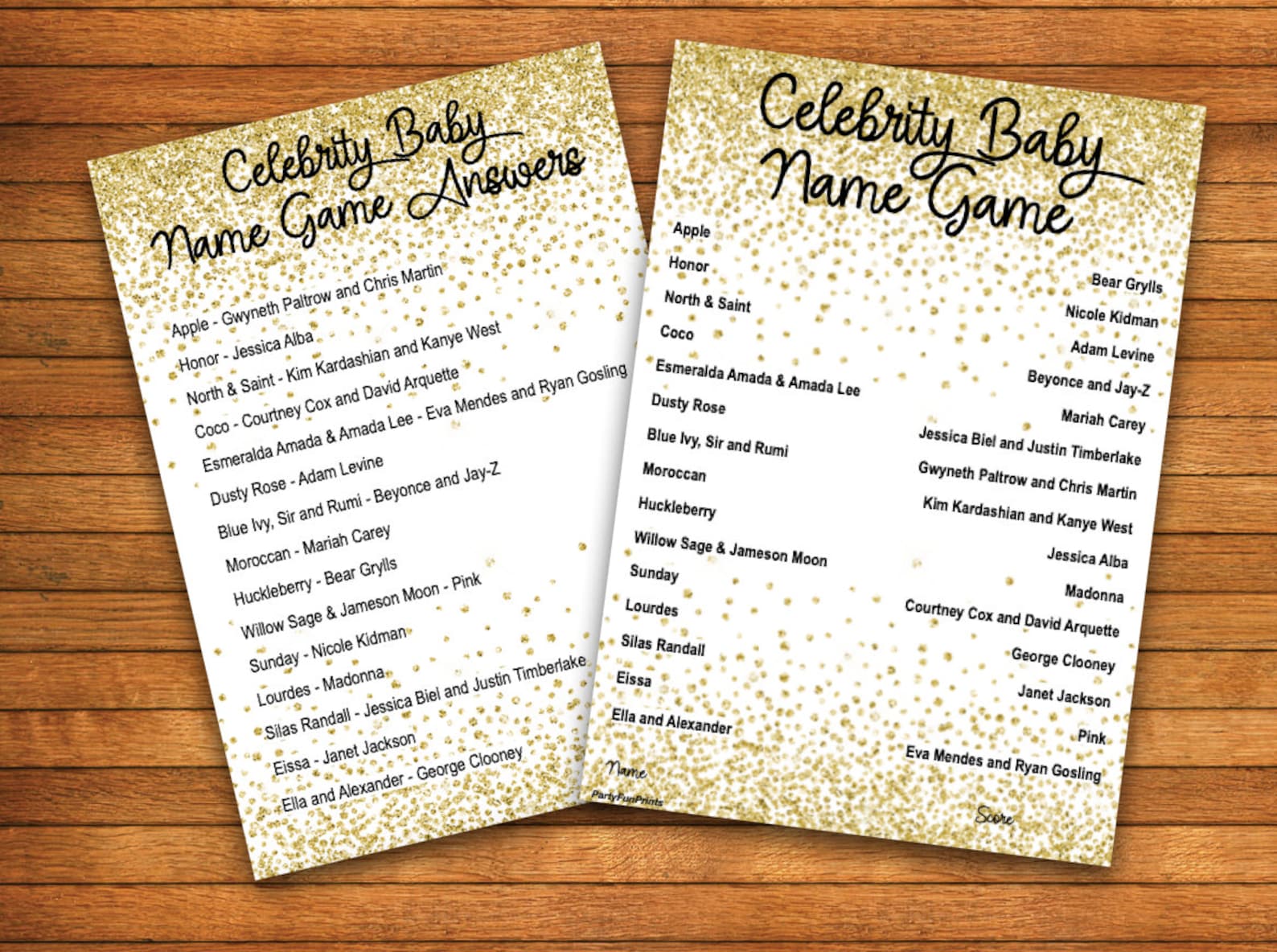 Baby Shower Game - Celebrity Baby Name Game - Printable PDF - Print at ...