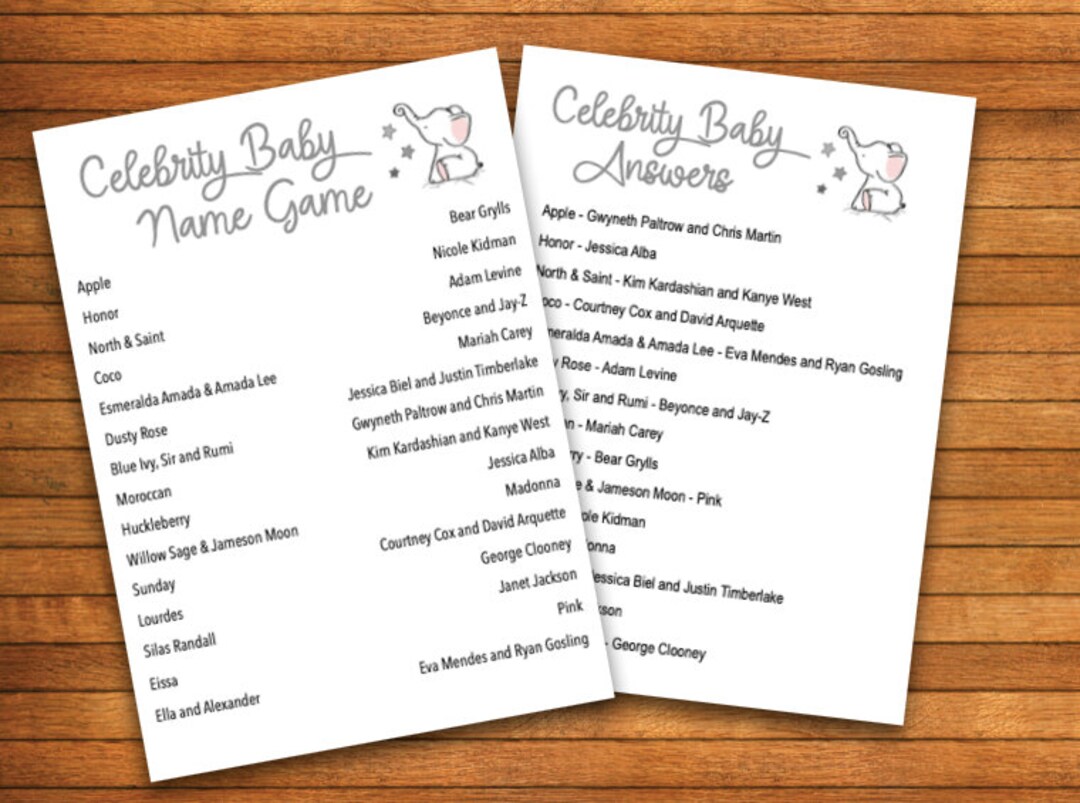 Baby Shower Game - Celebrity Baby Name Game - Printable PDF - Print at ...