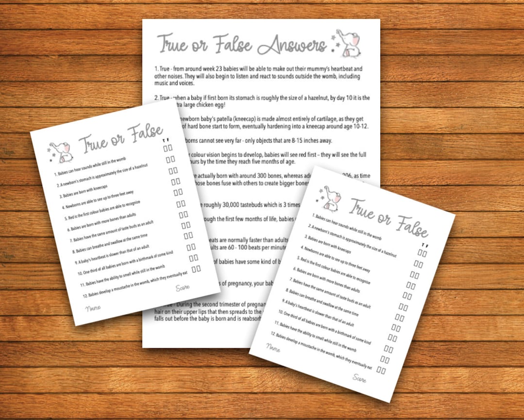 Baby Shower Game True or False Printable PDF Print at - Etsy