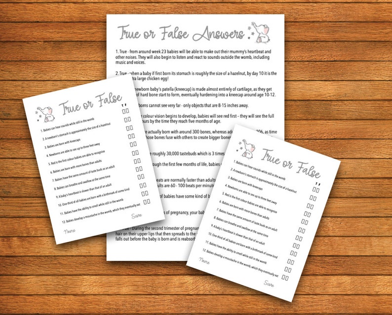 Baby Shower Game True or False Printable PDF Print at - Etsy