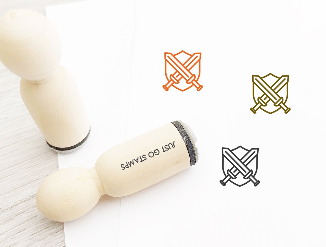 Shield and Sword Rubber Stamp - Φ16mm/20mm/25mm Rubber Stamp - Sword ...