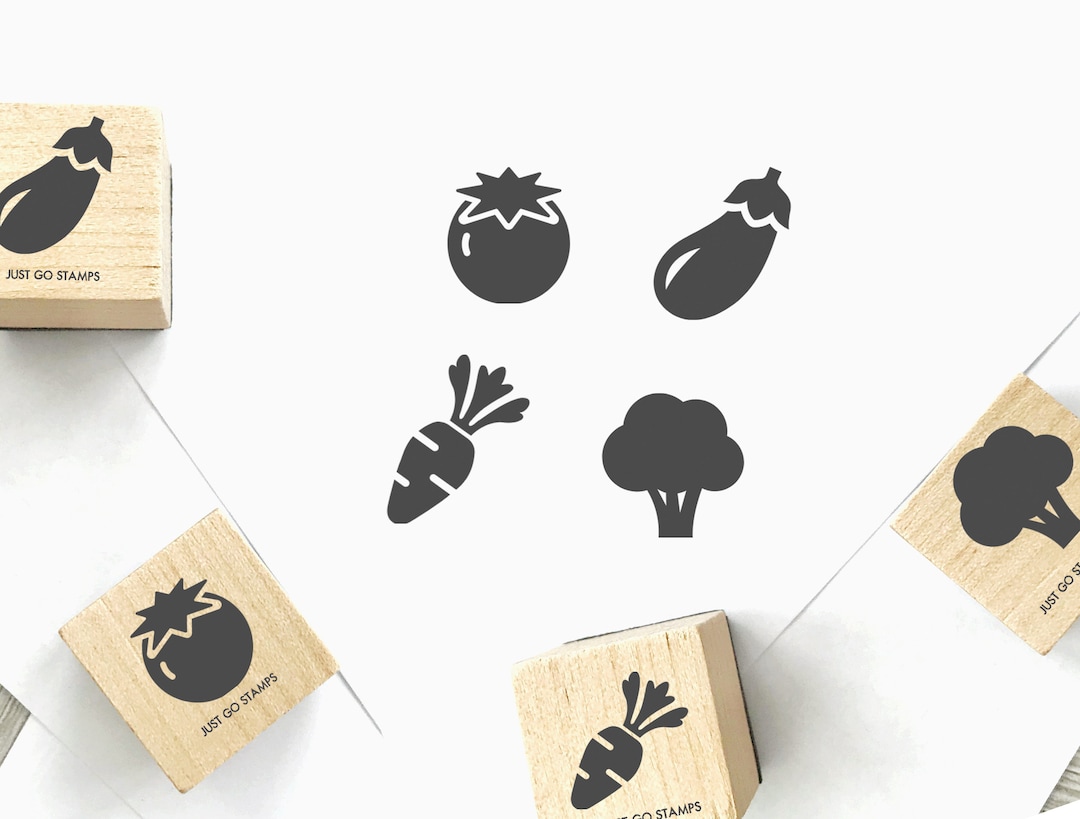 Set of 4 - Vegetables Rubber Stamp - Φ20/30/40mm Mini Stamp - Tomato ...