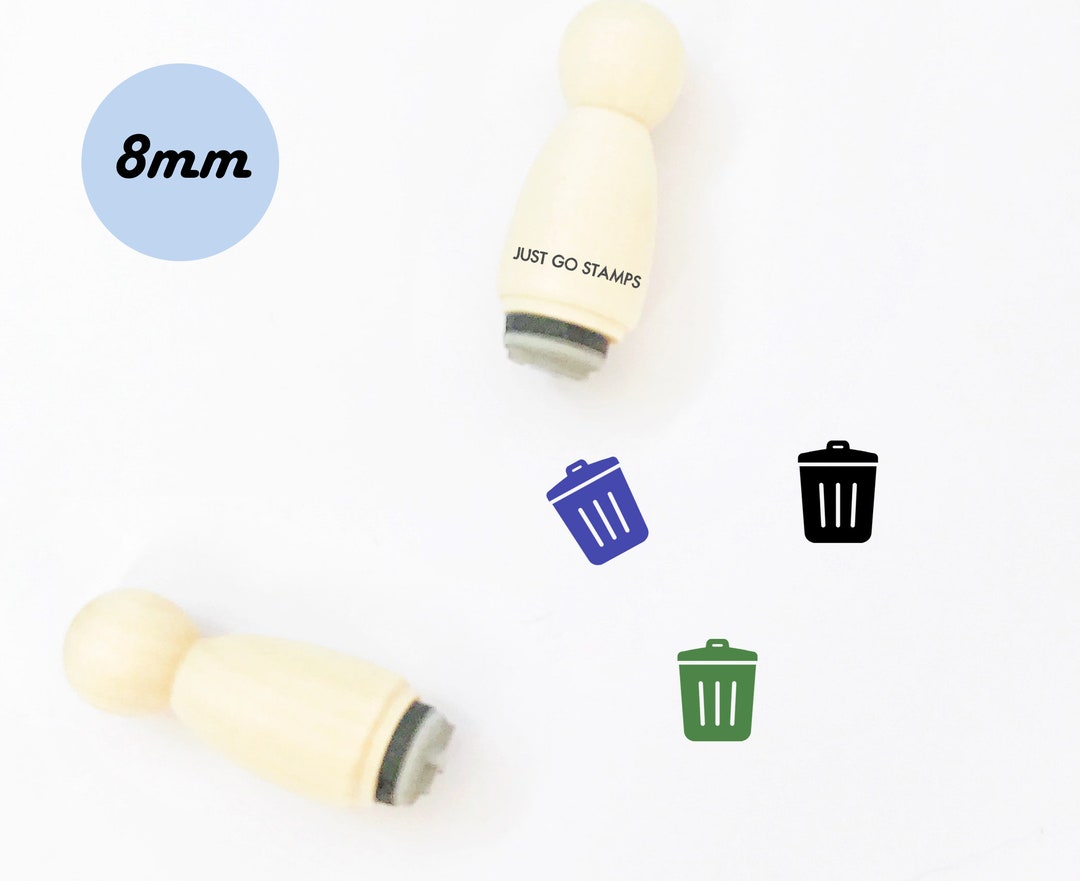 Garbage Rubber Stamp - Φ8mm Mini Stamp - Circle Stamp - Trash Bin Stamp ...